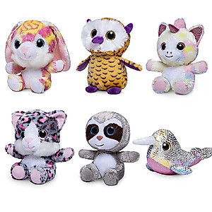 Nleio 7inch Cute Stuffed Animals Plush Toys Set, 6 Pcs Small Stuffed Animal Bulk Unicorn/Narwhal/Bunny/Owl/Sloth/Cat Plush Animal, Super Soft & Durable Stuffed Toys for Kids Girls Boys