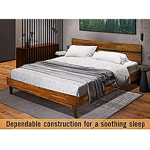 Acacia Aurora 14 Inch Wood Platform Bed, Bed Frame with Headboard, Queen Size, Caramel