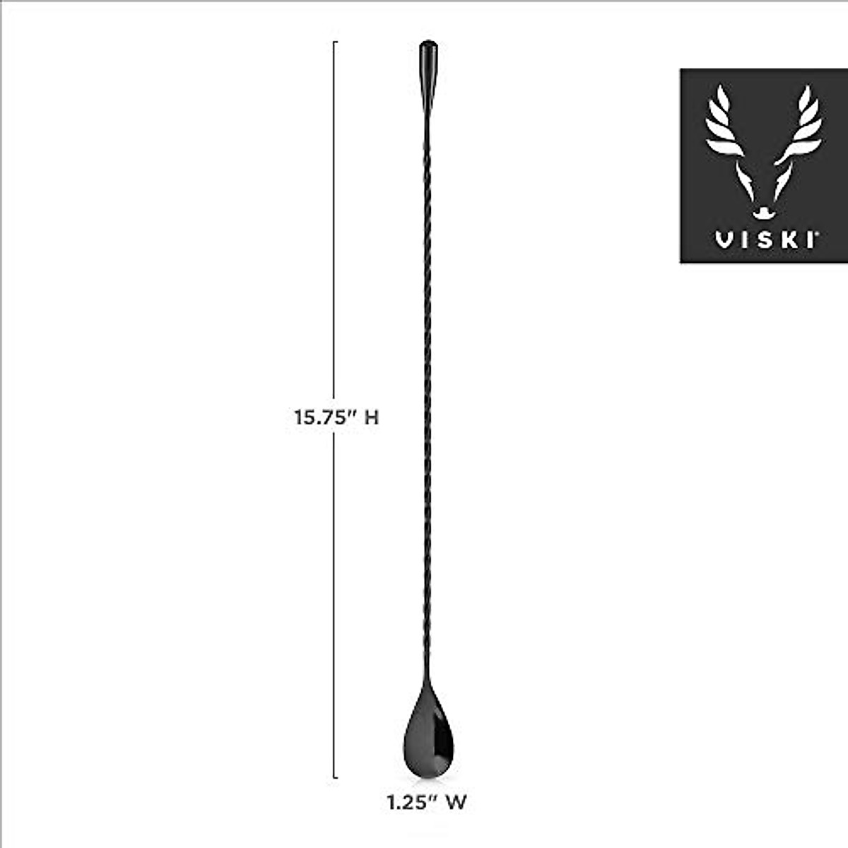 Viski Gunmetal Weighted Stainless Steel Barspoon, Japanese Twisted Stem Handle, Teardrop Weight