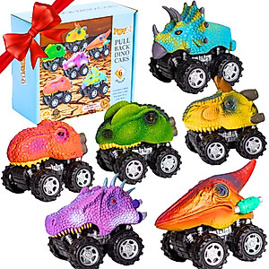 TOYLI 6 Pack Pull Back Dino Cars - Dinosaur Car Toys for Kids, Dinosaur Car, Pull Back Dinosaur Cars 6 Pack