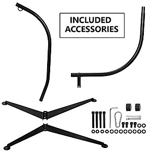 SUPER DEAL Hammock Chair Stand Hanging Swing Frame Egg C Stand Heavy Duty 360 Degree Rotation with Carabiner, 331LBS Capacity Weather Resistant for Indoor Outdoor, Black