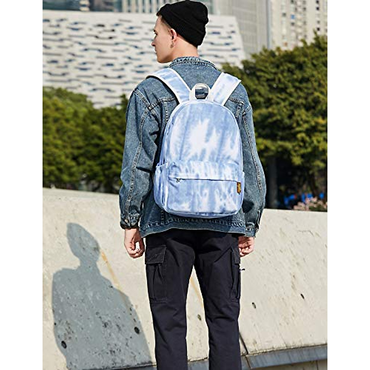 Canvas School Bag Backpack Girls or boy, Ranibow Style Unisex Fashionable Canvas Zip Backpack School College Laptop Bag for Teens Girls Students Casual Lightweight Travel Daypack Outdoor(Blue)