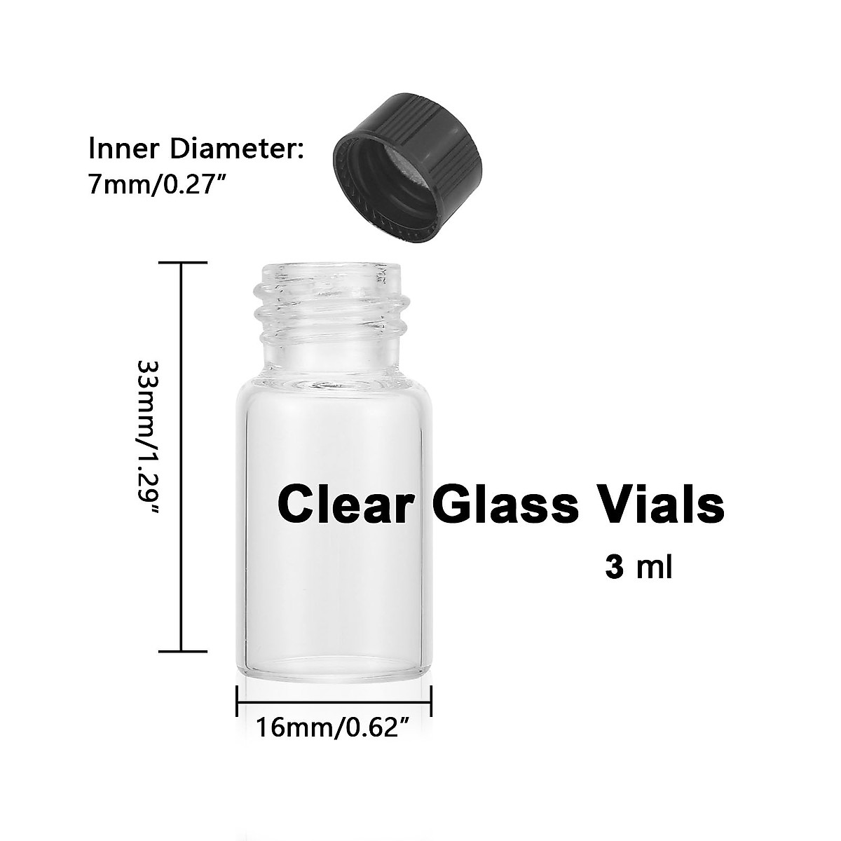 JIUWU 20pcs 3ml Glass Bottles with Cap Transparent Clear Empty Plastic Bottles Jars