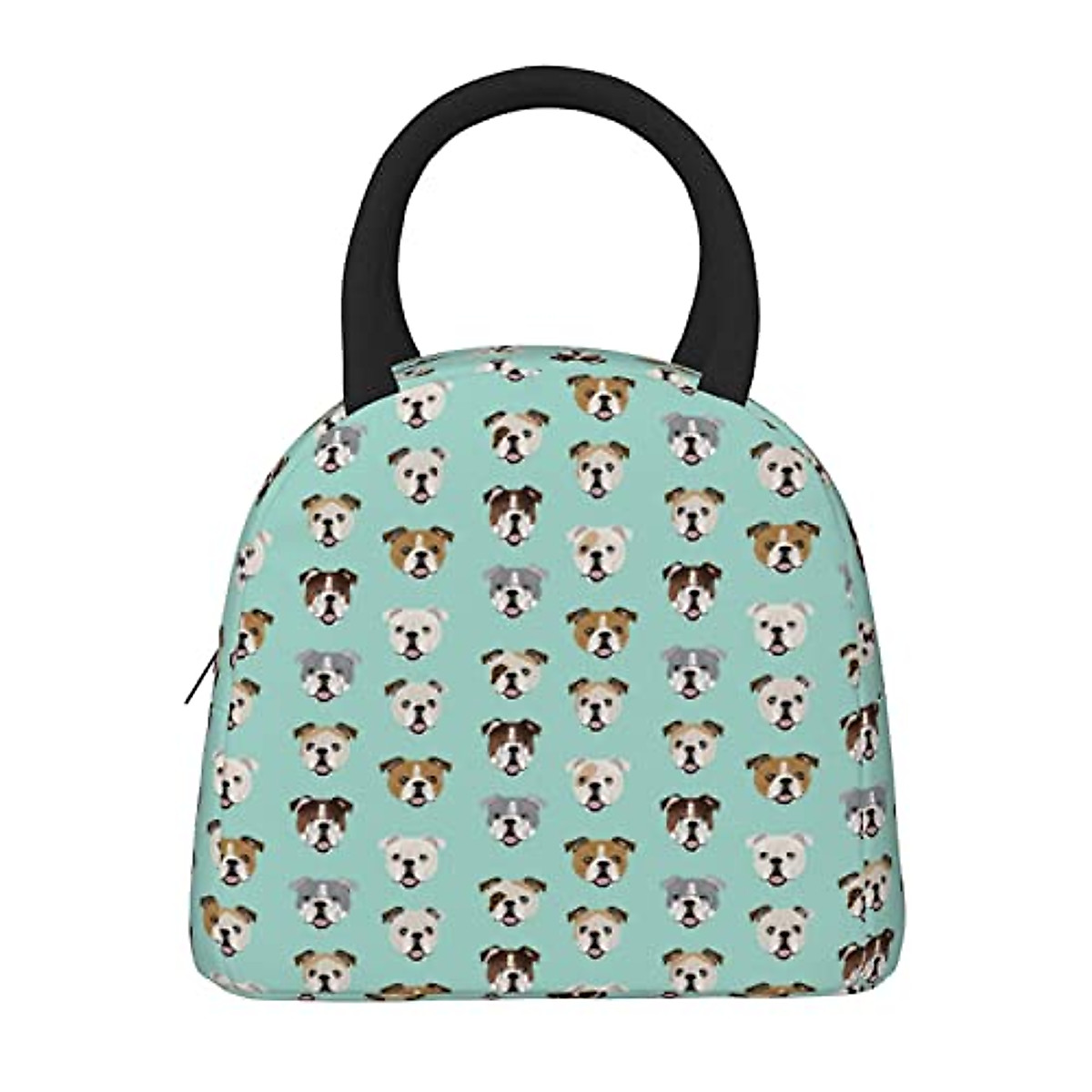 Aeoiba English Bulldog Dog Face Mint Green Insulated Lunch Bag Tote Handbag lunchbox Food Container Gourmet Tote Cooler warm Pouch for Beach School work Office