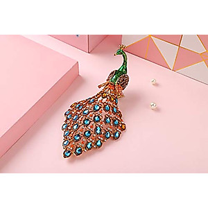 Furuida Trinket Box with Hinged Green Peacock Crystal Ornament Decorative Hinged Jewelry Box Ring Store Luxurious Gift for Home Decor