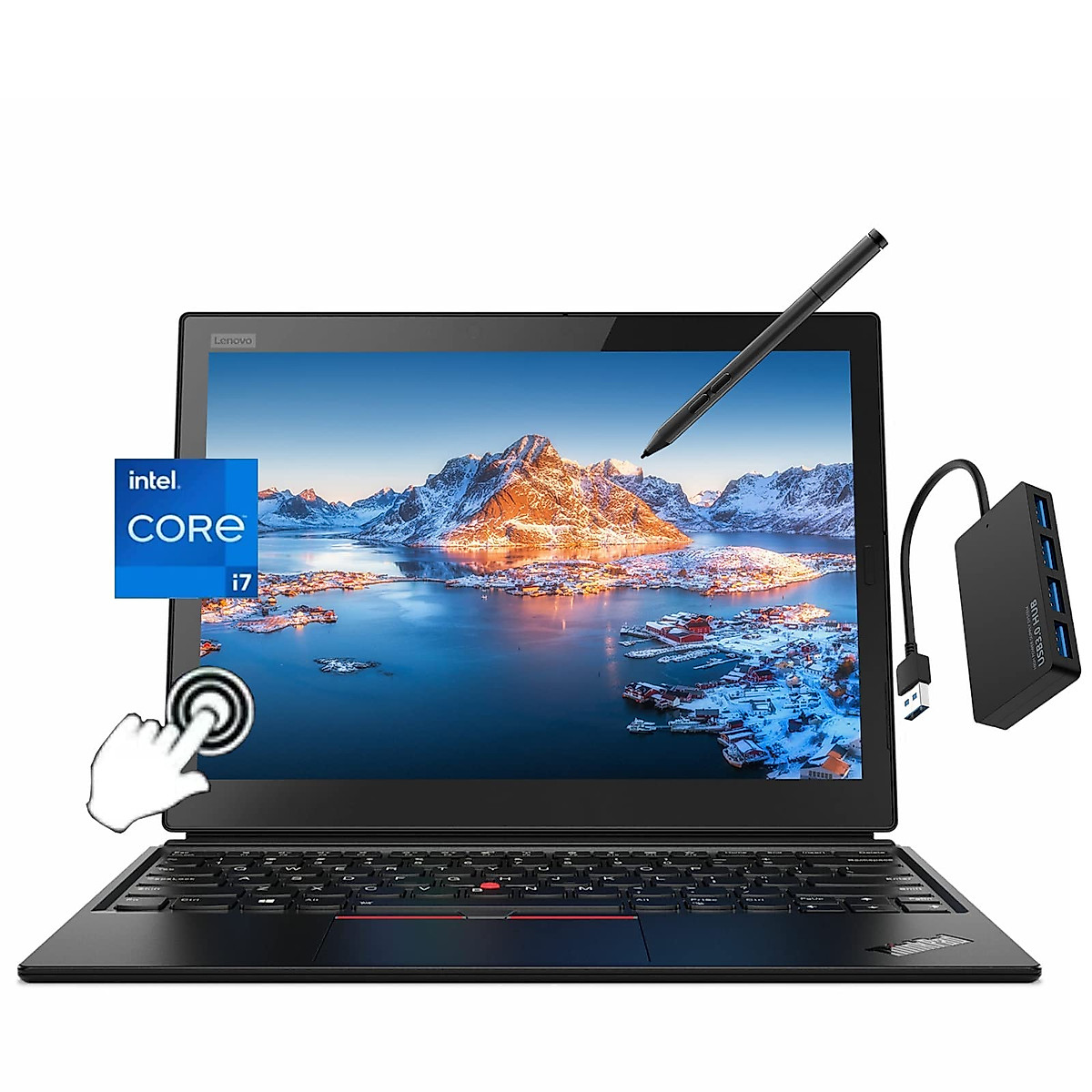 Lenovo ThinkPad X1 Tablet Gen 3, 13" IPS Touchscreen 400 nits QHD+(3000x2000) 2-in-1 Laptop, Intel Core i7-8650U, 8GB RAM 256 GB PCIe SSD, Windows 10 Pro, Bundle with 4-Port USB Hub