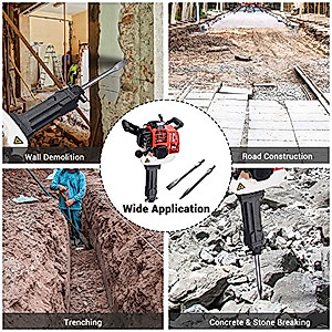 Yescom 52 cc 2 Stroke Gas Powered Demolition Jack Hammer 55J Gasoline Concrete Breaker Drill with 2 Chisels EPA Certified