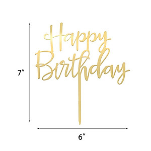 CC TOWN Happy Birthday Cake Topper, Mirrored Gold Acrylic Versatile Cake Topper for Birthday Party Decoration Ideas, Perfect Keepsake for your family and friends