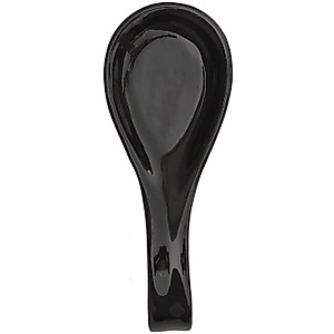 Ceramic Spoon Rest Cooking Utensil Holder with Handle Black Colorful Kitchen Tool by abhandicrafts