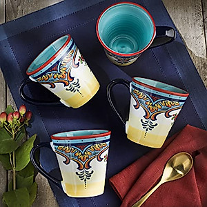Euro Ceramica Zanzibar Collection Vibrant Coffee/Tea Mug Set, 4 Piece, Spanish Floral Design, Multicolor
