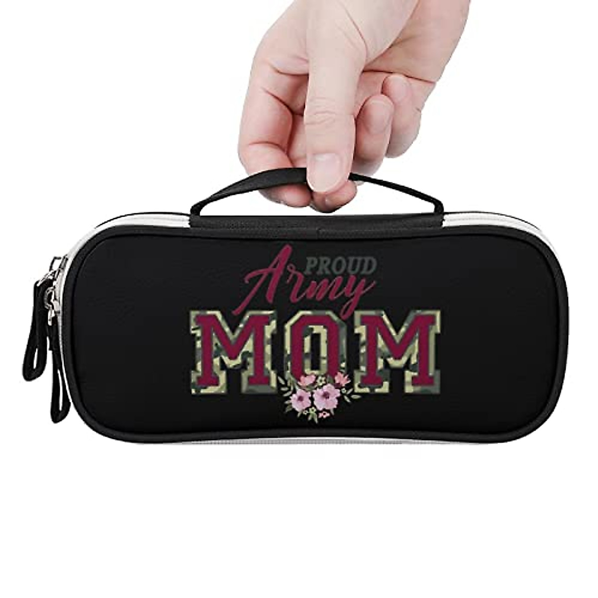 Floral Proud Army Mom Printed Pencil Case Bag Stationery Pouch with Handle Portable Makeup Bag Desk Organizer