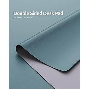 YSAGi Dual-Sided Leather Desk Pad, Office Desk Mat, PU Leather Desktop Protector, Large Mouse Pad, Laptop Desk Pad, Waterproof Desk Writing Pad for Office and Home (23.6" x 13.8", Blue+Grey)