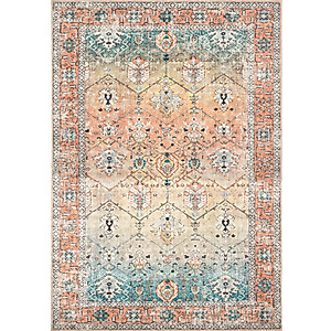 Valenrug Washable Rug 8x10 - Ultra-Thin Antique Collection Area Rug, Stain Resistant Rugs for Living Room Bedroom, Distressed Vintage Rug(Matte Gradient, 8'x10')