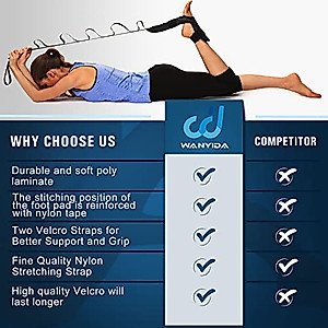 WANYIDA Foot and Calf Stretcher for Plantar Fasciitis, Achilles Tendonitis, Heel Spurs, Drop Foot. Yoga Stretching Strap for Leg, Thigh and Hamstring (Black)