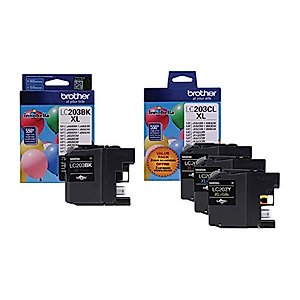 Brother LC203 Ink Cartridge (Black, Cyan, Magenta, Yellow, 4-Pack) in Retail Packaging