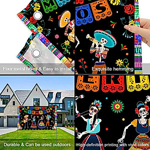 ZTHMOE 72x43inch Polyester Day of The Dead Backdrop Mexican Dia DE Los Muertos Photography Background Fiesta Sugar Skull Flowers Party Decorations Photo Banner Props with Four Holes Easy to Hang