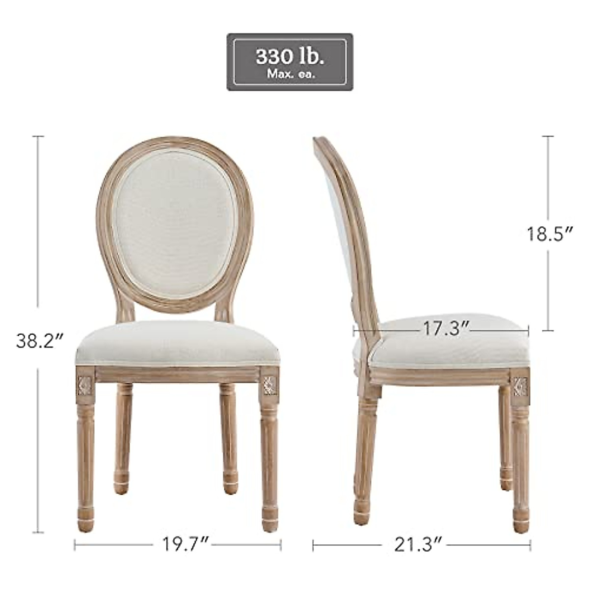 VONLUCE French Country Dining Room Chairs Set of 2, Farmhouse Fabric Chairs with Round Back, Solid Rubberwood Legs, Oval Side Chairs for Kitchen Bedroom Dining Room Beige