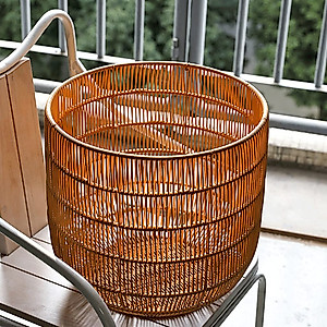 Garbage Cans, Round PP Plastic RattanTrash Can Handwoven Waste Paper Bin Rattan Rubbish Bin for Bedroom Kitchen Bathroom Office Garbage Can Waste Baskets (Color : Brown, Size : Medium)