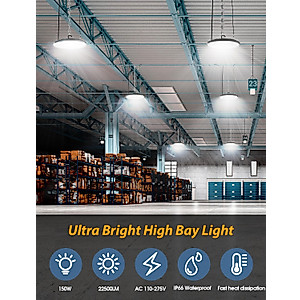 UFO LED High Bay Light,150W 4Pack 22500LM,Shop Lights,IP66 Waterproof Lights for Workshop, Warehouse, Barn,Garage, Factory, Gym, Industrial Lighting, Commercial Lights,6500K Daylight,with US Plug