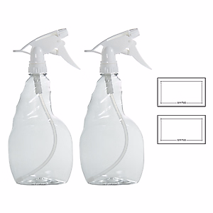 JUVITUS 16 oz Clear Plastic Industrial Heavy Duty Bottle with White Spray (2 Pack) + Labels
