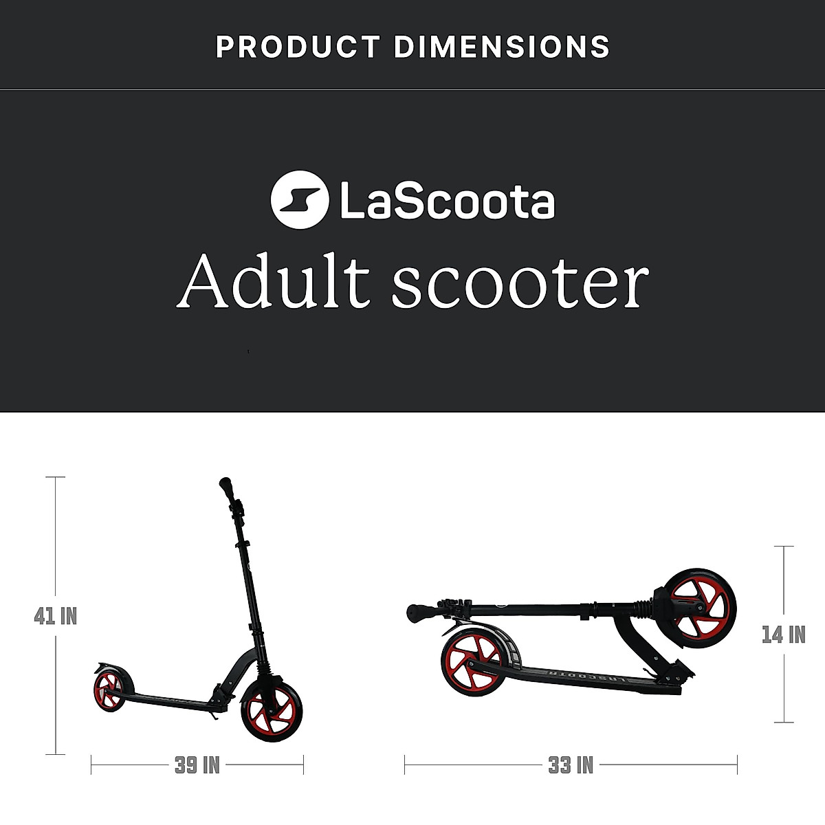 LaScoota Kick Scooter for Adults & Teens. Perfect for Youth 12 Years and Up Men & Women. Lightweight Foldable Adult Scooter Large Sturdy Wheels (Dark) The Metro