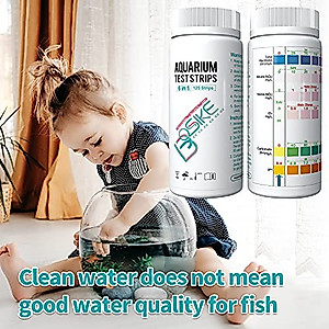 BOSIKE 6 in 1 Aquarium Test Strips Kit - 125 Fresh Water Fish Tank Tester Strips for Total Hardness, Nitrate, Nitrite, Cl2, Carbonate & ph Testing