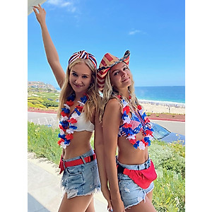 4 th of July Headband for Women Girls Fourth of July Knotted Headband Red White and Blue Sequin Beaded Patriotic Hairband American Flag USA Independence Day Head Band Hair Accessories Gifts