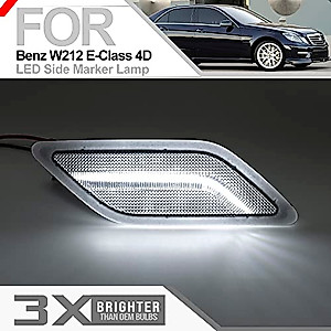 nsautolighting LED White Side Marker Lights Side Indicator Lamps for 2010-2013 Be'nz W212 E-Class 4D Sedan Wagons Clear Lens White LED Front Bumper Side Marker Light Replace OEM Sidemarker Lamps