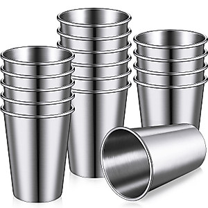 Baderke 16 Pack Stainless Steel Cups for Kids and Adult Pint Cup Tumbler Metal Cups Stackable Cup Shatterproof Metal Drinking Glasses for Travel Outdoor Camping (12 oz/ 350 ml)