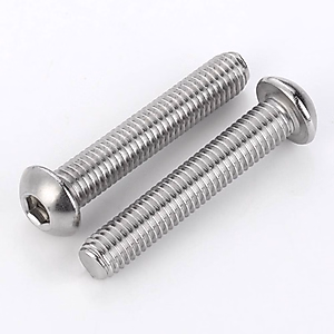 50 PCS Button Head Socket Cap Screws, M6 x 20mm, 25mm, 30mm, 35mm, 40mm, 304 Stainless Steel 18-8, Bright Finish, Fully Threaded