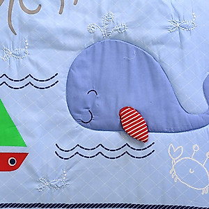 Brandream Ocean Baby Crib Bedding Set for Boys with Nautical Whale Octopus Anchor Coastal Undersea Theme, 3pcs
