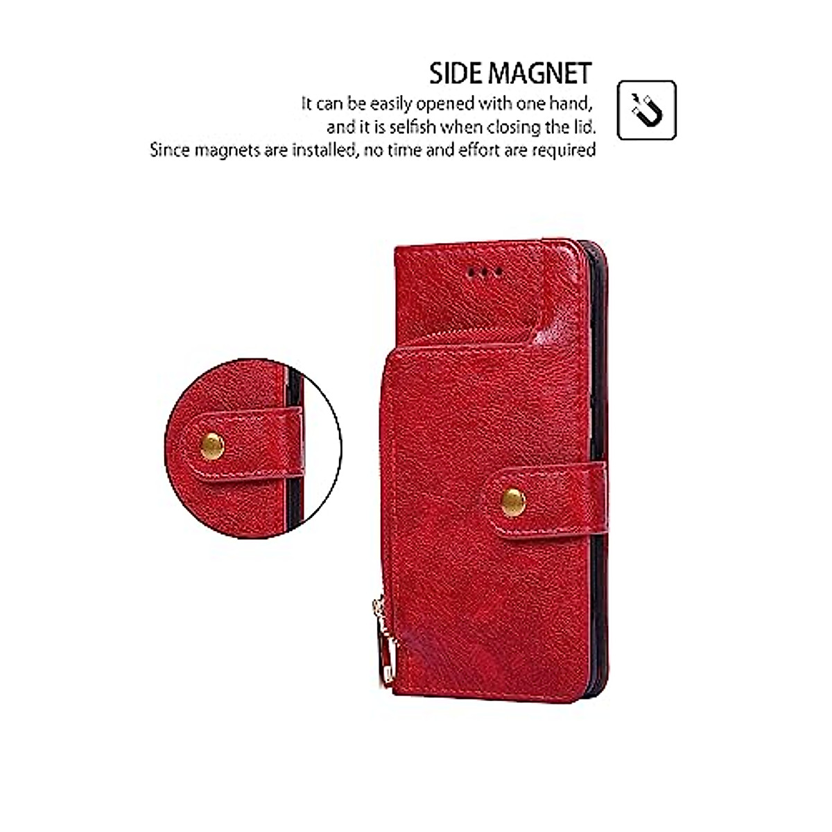 Arseaiy Case for VIVO V20 Flip Phone Case PU Leather Zipper Pocket Wallet Case Cover with Card Holder Kickstand Shell Red
