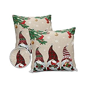 Christmas Gnomes Outdoor Pillow Covers 16 x 16 Inches, Winter Snowflake Waterproof Throw Pillow Cover Set of 2, Xmas Balls Pine Cone Home Decorative Square Cushion Covers for Patio/Tent/Couch/Garden