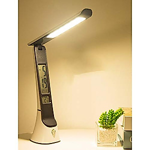 Led Light LED Desk Lamp LCD Screen Calendar Time Thermometer 3 Color Modes Stepless Dimming 2000 MAh Battery Desk Lamp Kids (Color : Black)