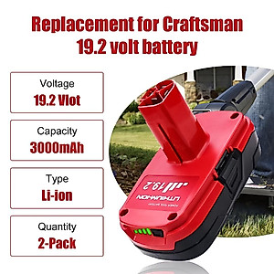 2 Packs 3.0Ah Diehard 19.2V C3 Battery Replacement for Craftsman 19.2 Volt Battery Li-ion Compatible with Craftsman 315.pp2011 315.pp2020 315.113753 130279005 1323903 11375 315.115410 Batteries(Red)