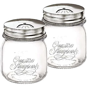 Bormioli Rocco Quattro Stagioni Spice Jar Set - 8.5 Oz, Durable Glass Mason Jars with Multi-Function Rotatable Lids, Stainless Steel Tops for Salt & Pepper - Made in Italy, Glass Spice Jars