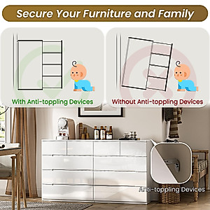 ZORPLIX 10 Drawer Dresser, White Dresser for Bedroom, High Gloss Modern Dresser & Chest of Drawers, 55" Long Dresser TV Stand, Large Double Dresser for Bedroom