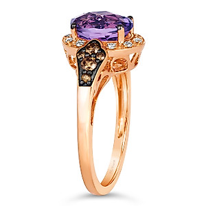 LE VIAN 1 3/4 Carat Oval Purple Amethyst and 1/4 Carat Chocolate Diamond Band Ring for Women in 14k Rose Gold (White/Fancy Brown, cttw) Engagement Anniversary Ring Size 7