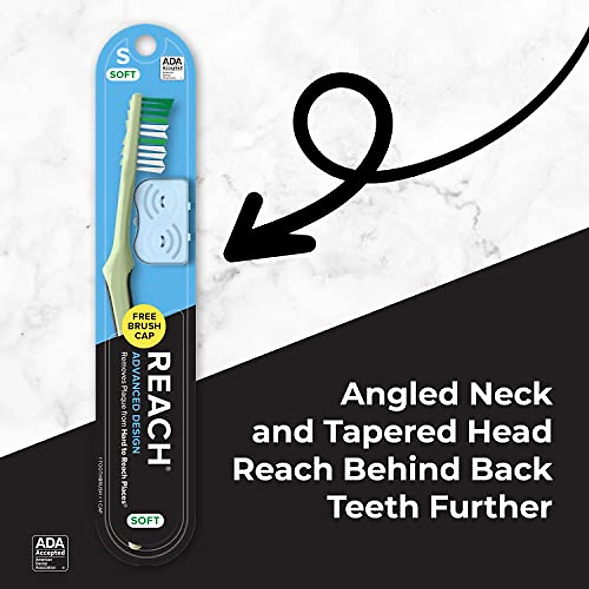 REACH Advanced Design Toothbrush with Soft BRISTLES and Toothbrush Cap, 1 Count
