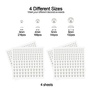 BlingKingdom 660pcs Self Adhesive Pearl Stickers Flat Back Pearls for Craft Hair Face Makeup Nail Cell Phone Scrapbooking Decor, 4 Size 3mm/4mm/5mm/6mm (White)