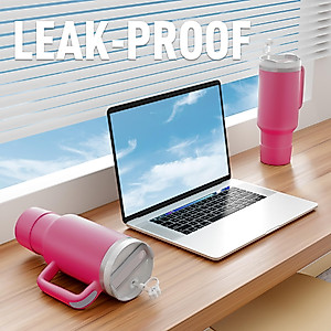 KISSKIND 40 oz Tumbler with Handle and Straw Lid Accessories, Straw Topper, Silicone Spill Proof Stopper, Silicone Boot, Stainless Steel Water Bottle 40oz Insulated Cup, Ideal Gift for Women, Black