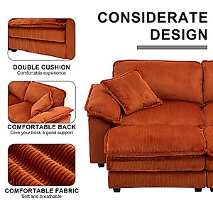 84" Stupendous Oversized Double Chaise Lounges Indoor, Comfy Corduroy Chaise Lounge Sleeper Chair with Ottoman, Convertible L Shaped Loveseat Deep Seat Modular Sectional Sofa for Living Room (Orange)