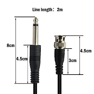PNGKNYOCN BNC Male to 6.35mm 1/4 Inch Male Audio Cable，TS Mono Plug to BNC Plug Bidirection Connector Cable for CCTV DVR Camera Antenna Radio Etc.（2M）