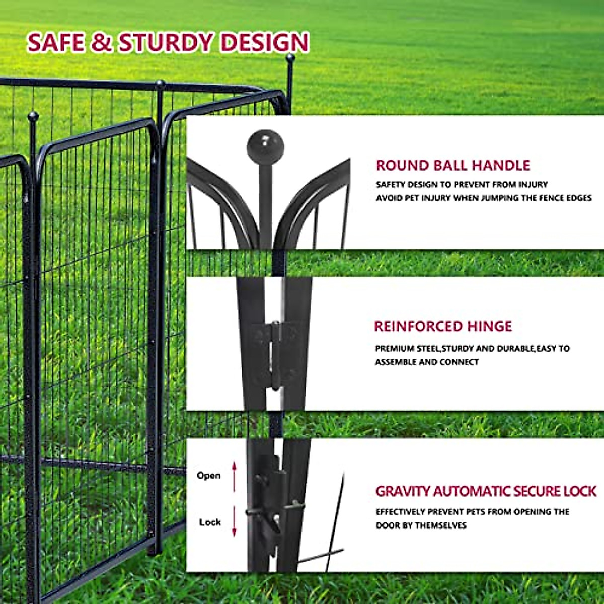 Jhsomdr 40" Height Dog Playpen 8 Panels Heavy Duty Indoor Outdoor Exercise Fence,Foldable Portable Pet Puppy Pen with Lockable Doors for Large Medium Small Dogs