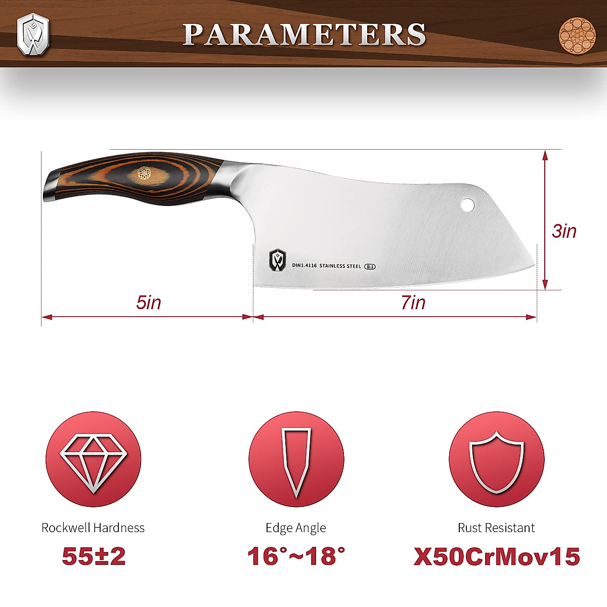 Meat Cleaver, GRANDKKNIFE Cleaver Knife High Carbon Stainless Steel Chef Knife Lightweight Vegetable Knife for Kitchen and Restaurant