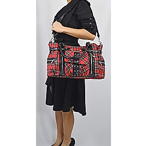 Lost Queen Red Royal Stewart tartan Plaid Punk Rock Purse with Handcuff Skull Charm, Large