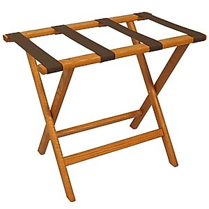 Wooden Mallet Deluxe Straight Leg Luggage Rack,Brown Straps, Medium Oak