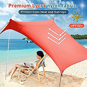 Beach Tents Pop Up 4-5 Person UPF50+, Popup Canopy Shade Camping Sun Shelter Portable with Carrying Bag, Outdoor Sunshade for Trips, Fishing or Grass Picnic (7x7 Ft 2 Pole, Orange)