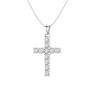Diamondere Natural and Certified Diamond Cross Necklace in 10k White Gold | 0.20 Carat Pendant with Chain
