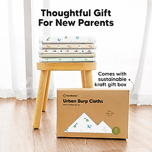 Organic Burp Cloths for Baby Boys and Girls - 5-Pack Super Absorbent Burping Cloth, Burp Clothes, Soft & Plush, Newborn Milk Spit Up Rags, Burpy Cloth Bib for Unisex, Burping Rags (Roarsome)